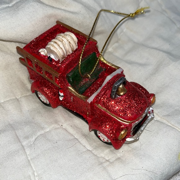 Holiday | Red Sparkle Fire Truck Engine Christmas Ornament Fireman Fire ...